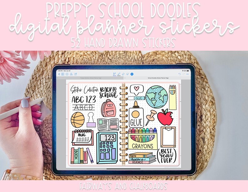 Preppy School Doodles Digital Planner Stickers - Etsy