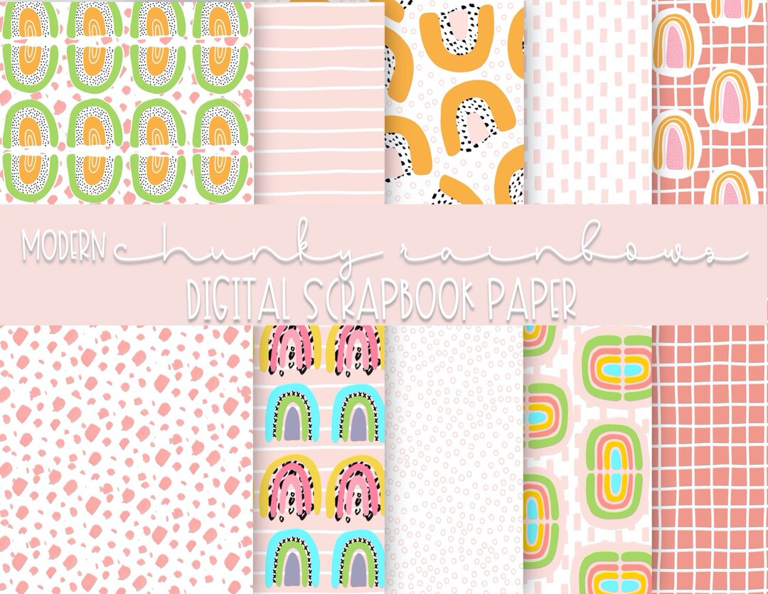 Modern Chunky Rainbows Digital Scrapbook Paper | 12" X 12" | Digital or ...