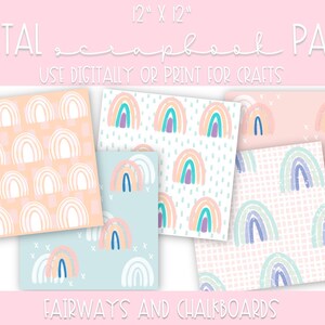 Modern Rainbow Digital Scrapbook Paper | 12" X 12" | Digital or ...