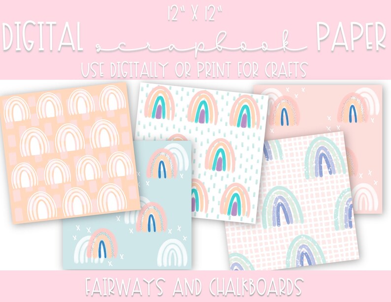Modern Rainbow Digital Scrapbook Paper | 12" X 12" | Digital or ...