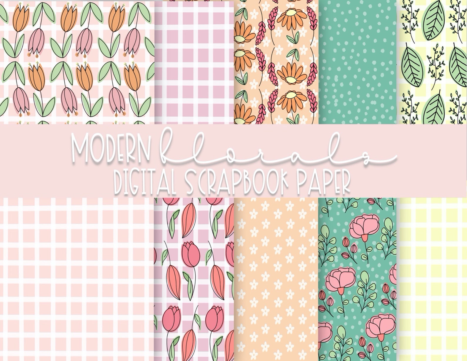 Modern Floral Digital Scrapbook Paper | 12" X 12" | Digital or ...
