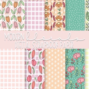 Modern Floral Digital Scrapbook Paper | 12" X 12" | Digital or ...