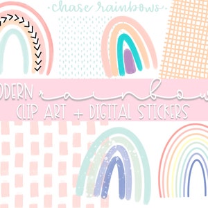 Modern Rainbow Clip Art + Digital Stickers - Etsy