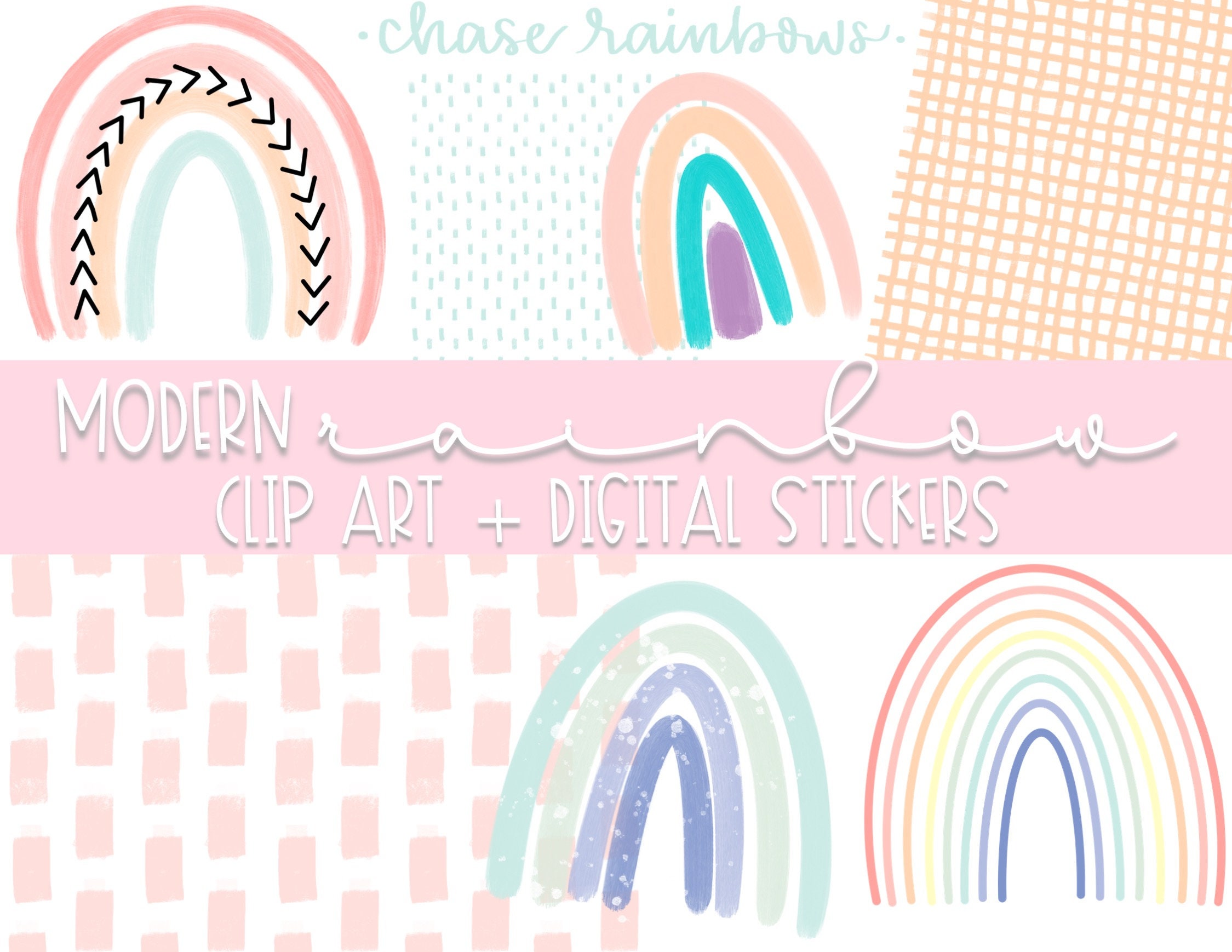 Modern Rainbow Clip Art Digital Stickers - Etsy