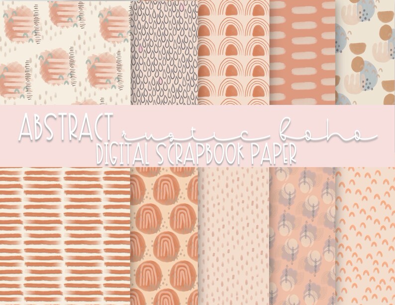 Abstract Rustic Boho Digital Scrapbook Paper | 12" X 12" | Digital or ...
