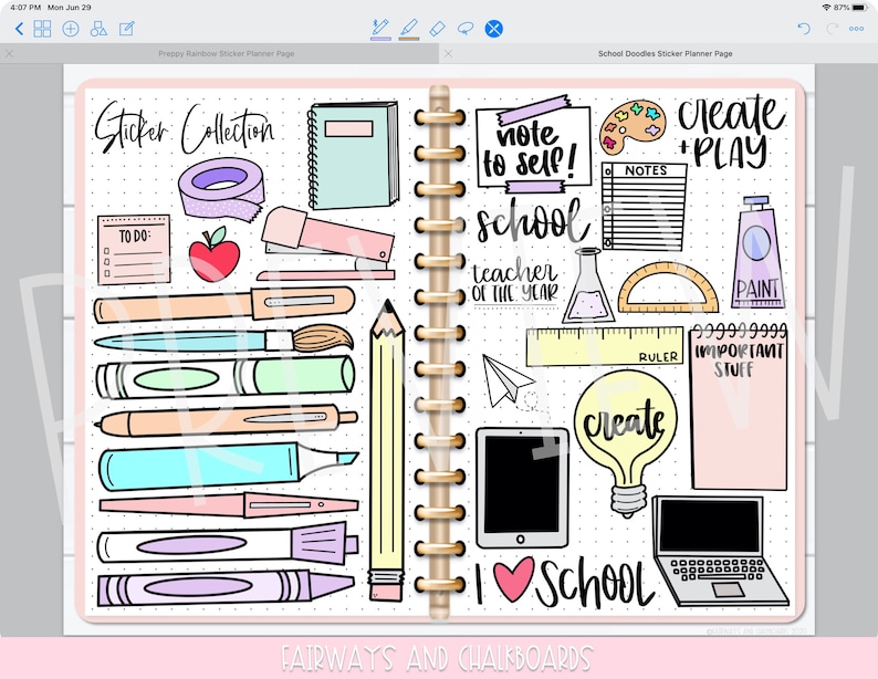 Preppy School Doodles Digital Planner Stickers - Etsy