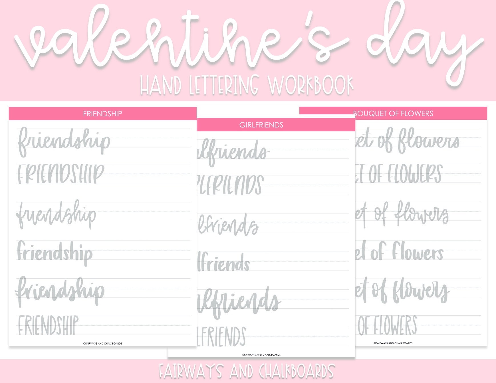 Valentine's Day Hand Lettering Worksheets | Lettering Workbook ...