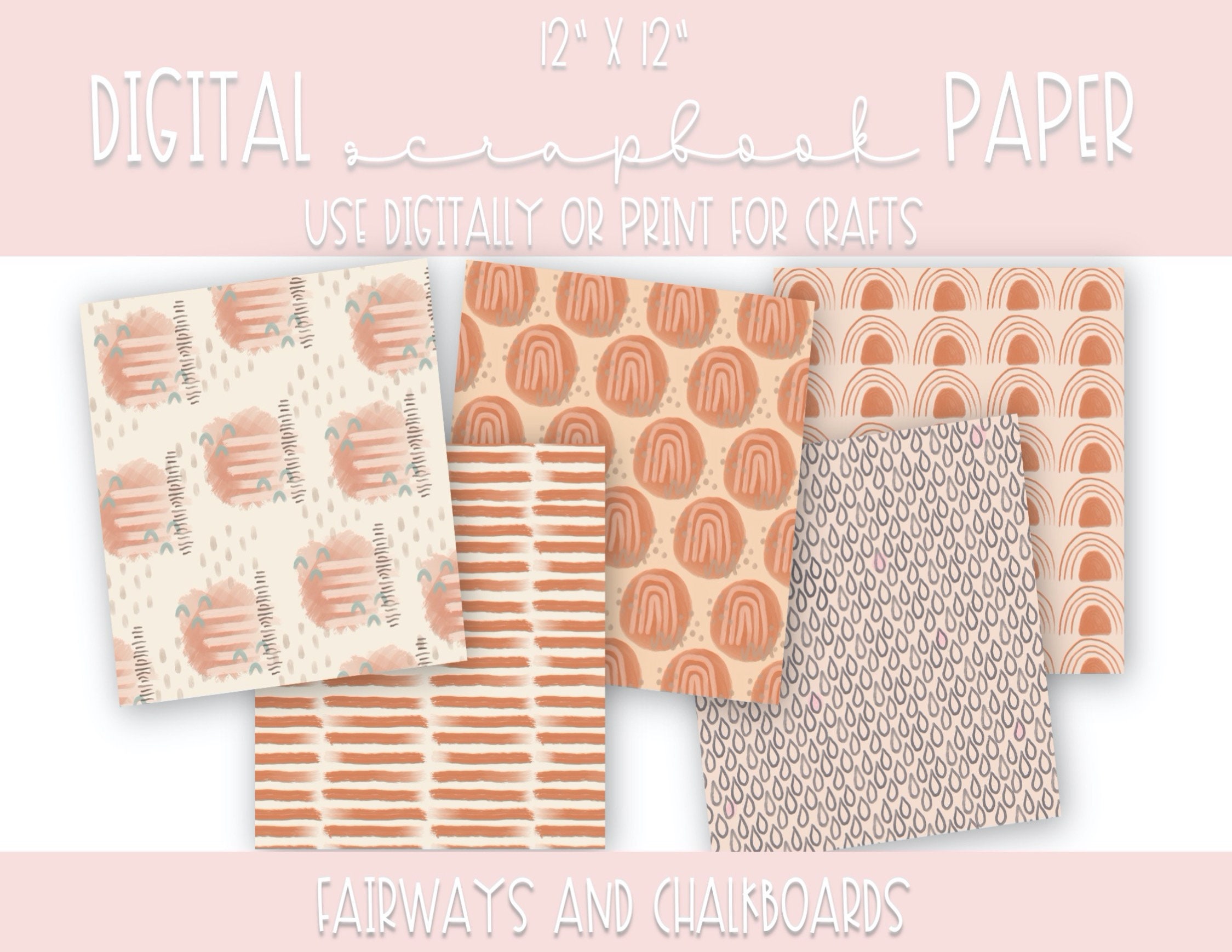 Abstract Rustic Boho Digital Scrapbook Paper 12 X 12 Digital or ...