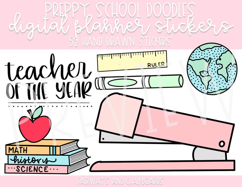 Preppy School Doodles Digital Planner Stickers - Etsy