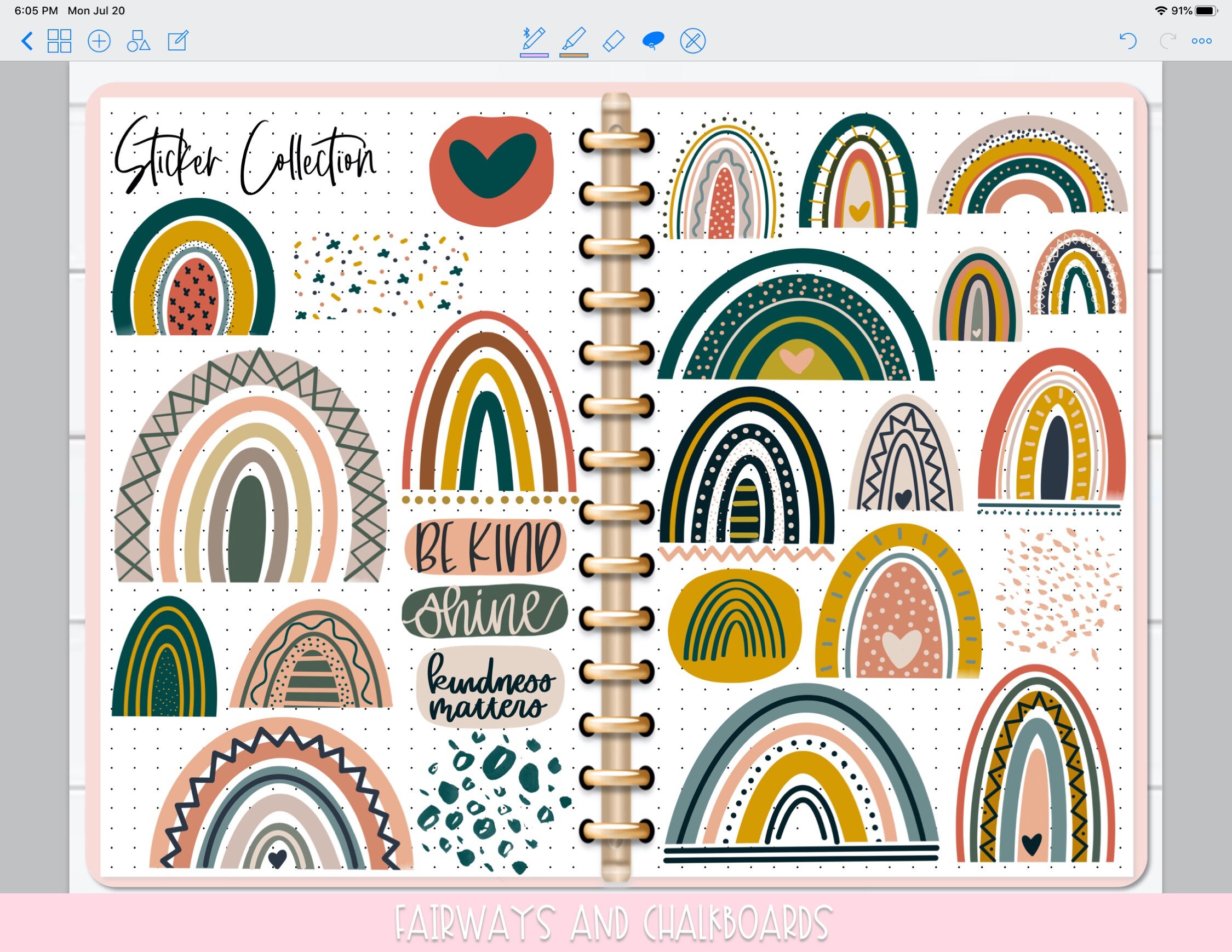 Modern Boho Rainbow Digital Planner Stickers | Etsy