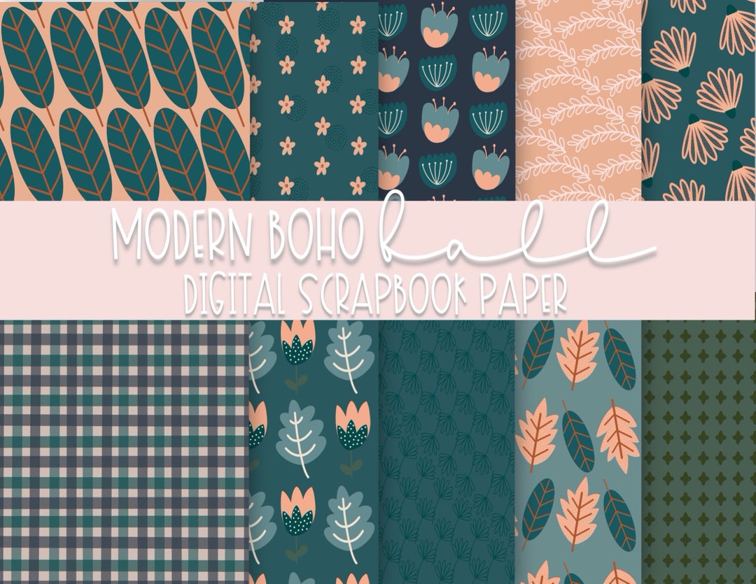 Modern Boho Fall Digital Scrapbook Paper | 12" X 12" | Digital or ...