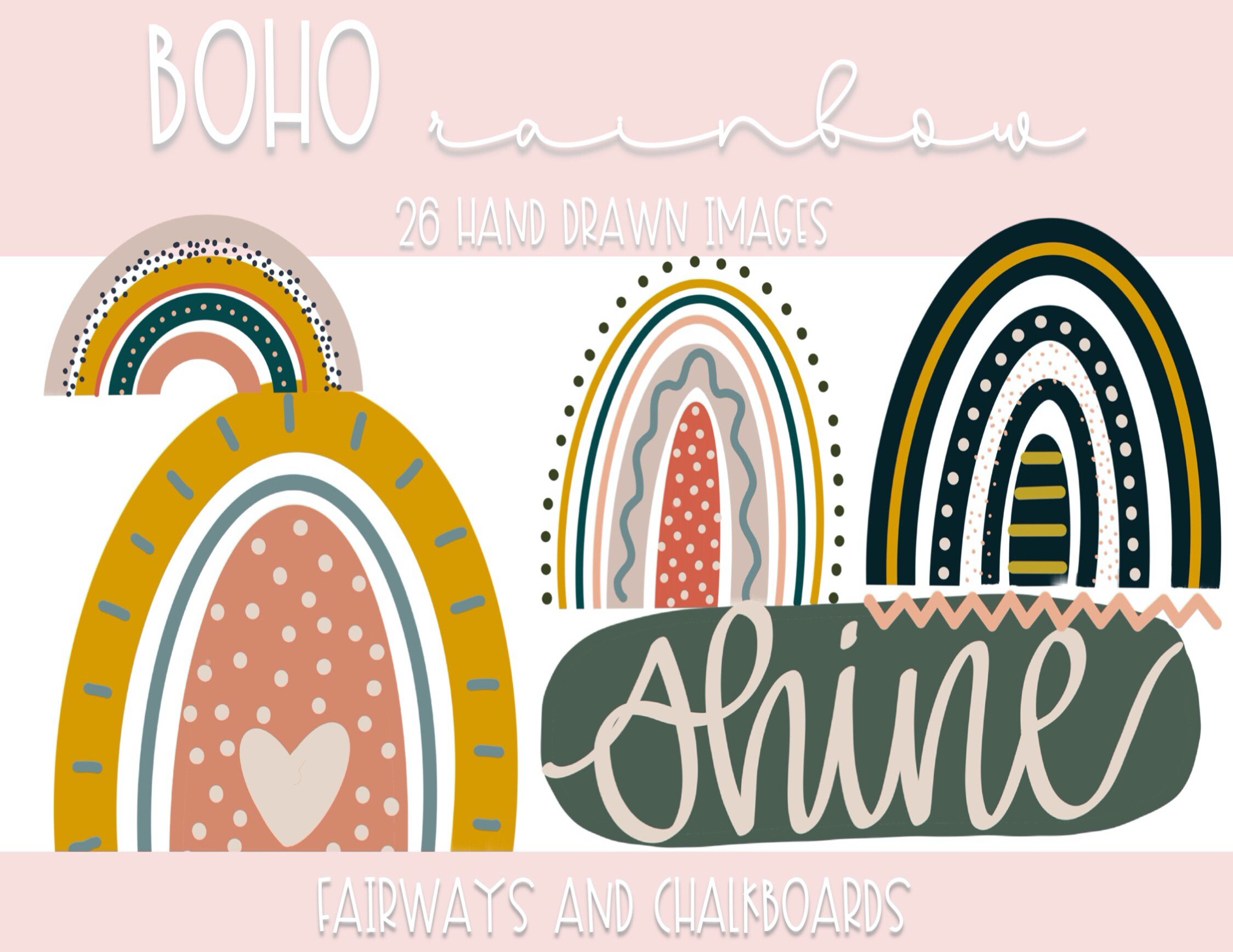 Modern Boho Rainbow Clip Art Digital Stickers - Etsy