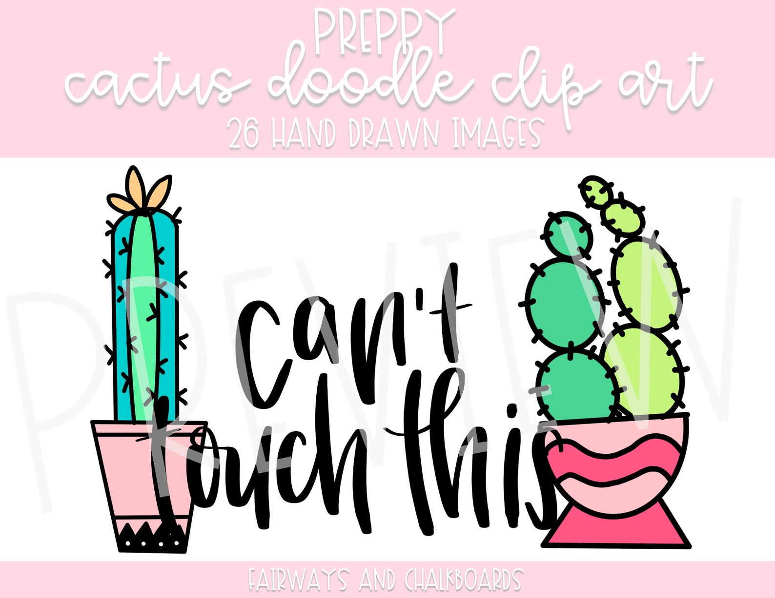 Preppy Cactus Doodle Clip Art | Color + Black and White | Hand Drawn ...