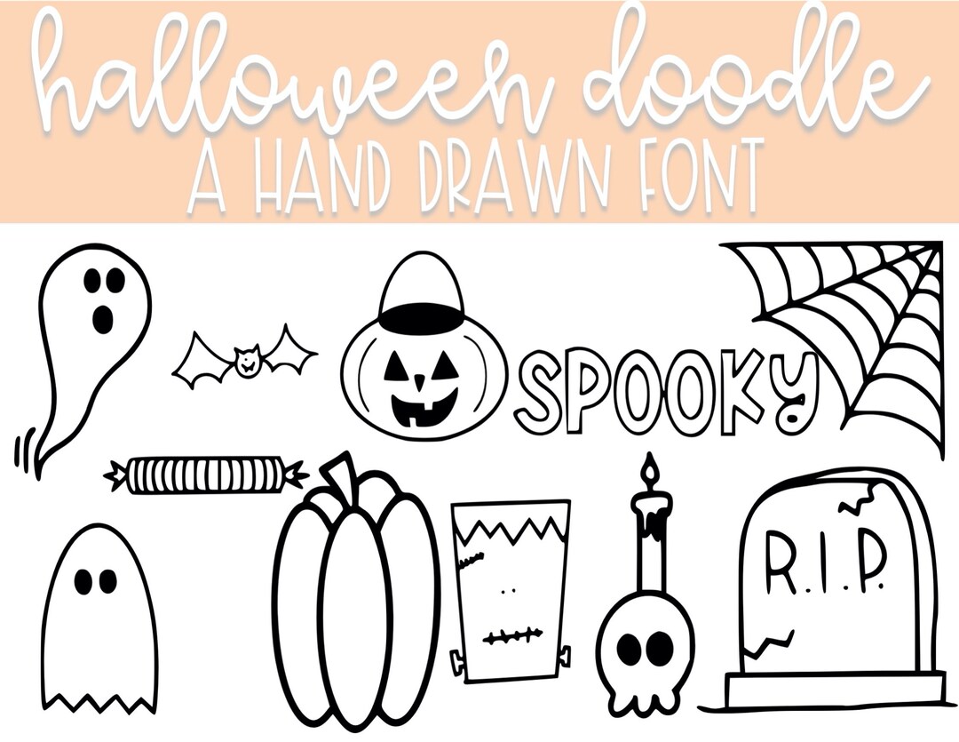 Halloween Doodles | Dingbat Font | Doodle Font | Clip Art - Etsy
