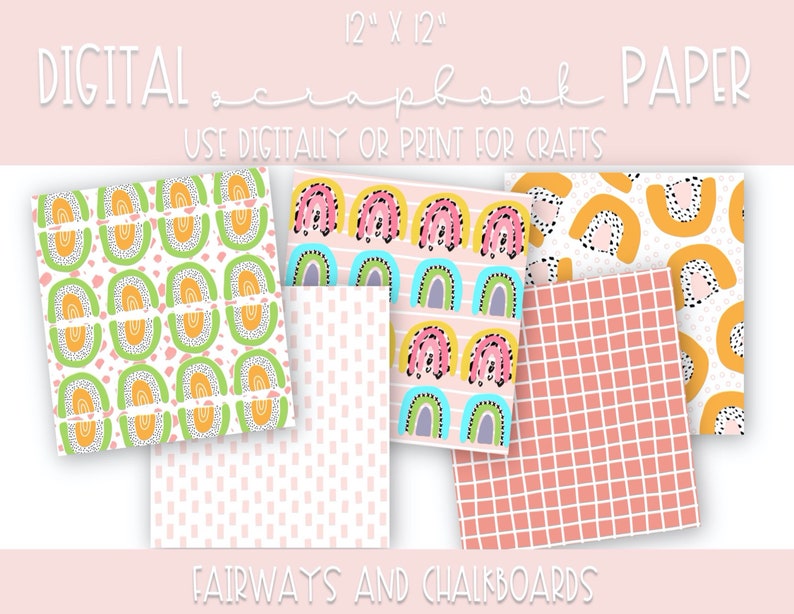 Modern Chunky Rainbows Digital Scrapbook Paper | 12" X 12" | Digital or ...