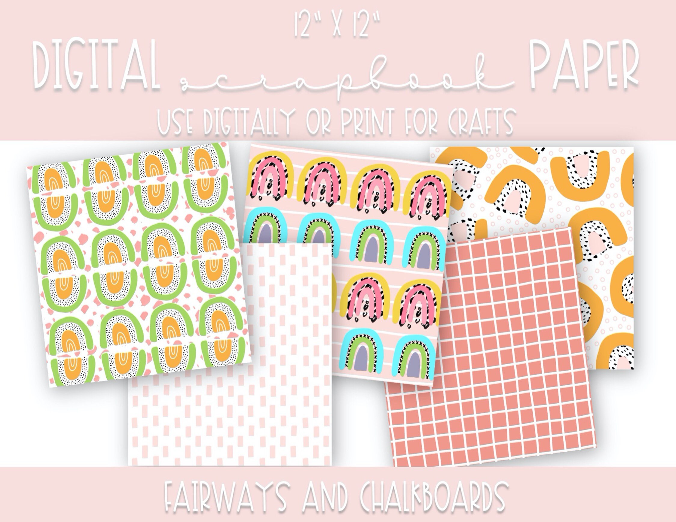 Modern Chunky Rainbows Digital Scrapbook Paper 12 X 12 Digital or ...