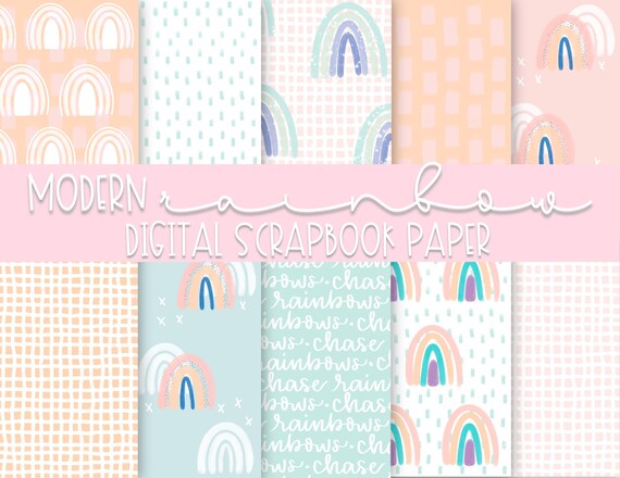 Modern Rainbow Digital Scrapbook Paper 12 X 12 | Etsy