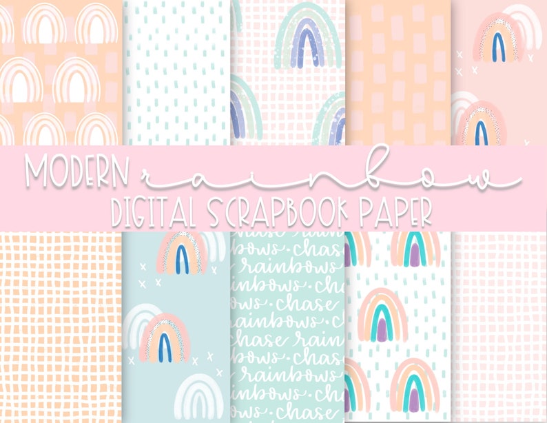 Modern Rainbow Digital Scrapbook Paper | 12" X 12" | Digital or ...