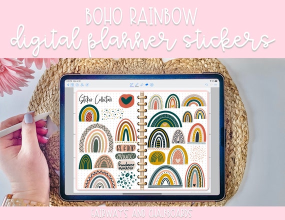 Modern Boho Rainbow Digital Planner Stickers | Etsy
