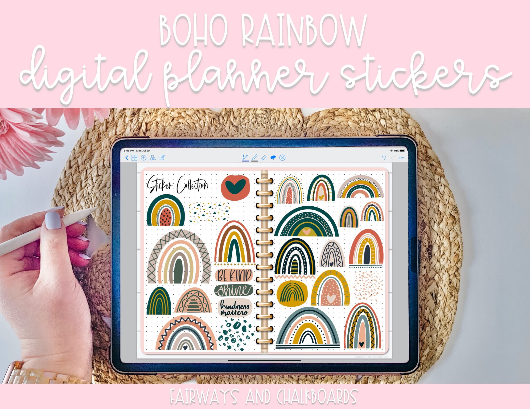 Modern Boho Rainbow Digital Planner Stickers - Etsy