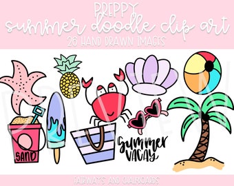 Preppy Halloween Doodle Clip Art Color Black and White | Etsy