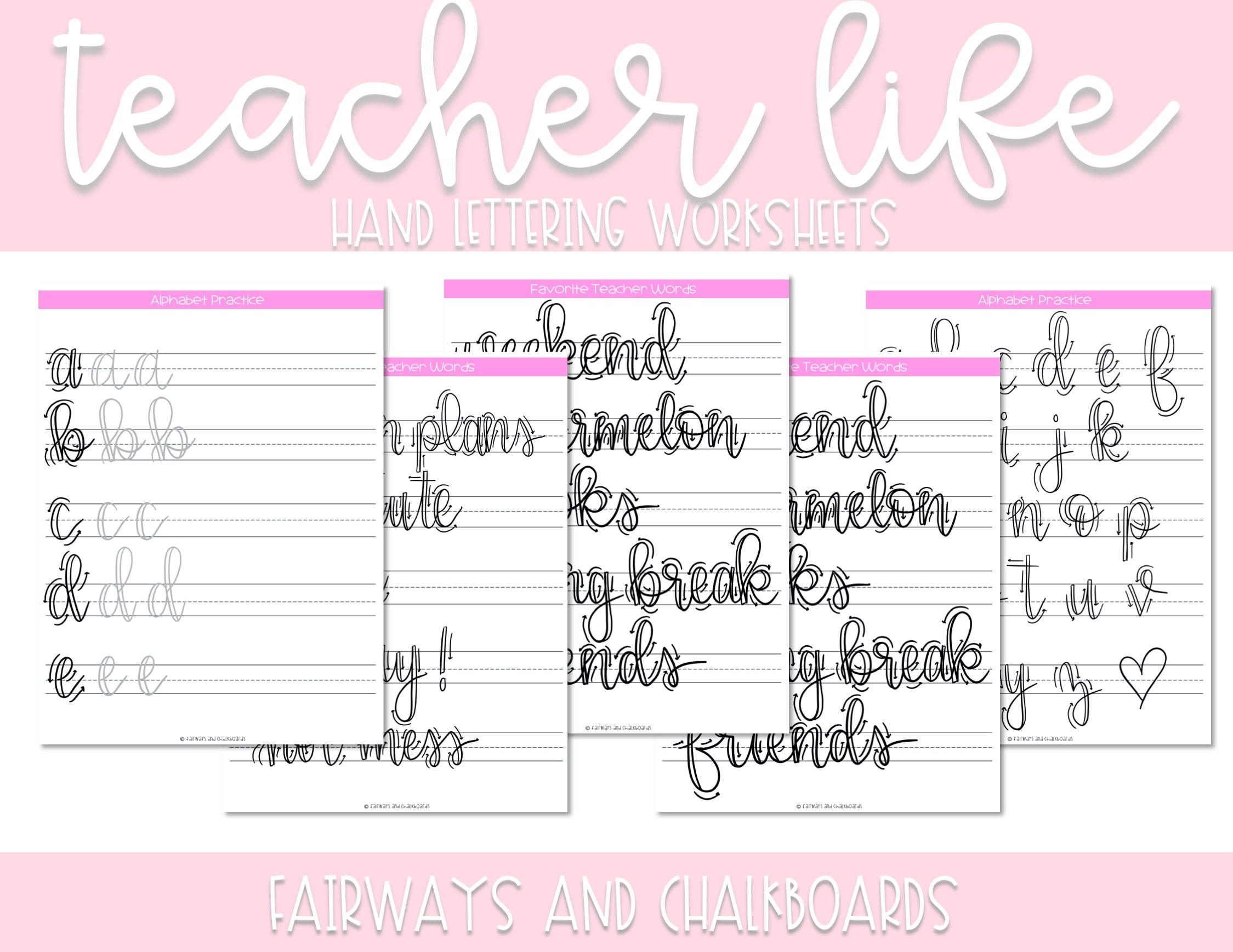 Teacher Life Hand Lettering Worksheets | Lettering Workbook | Digital ...