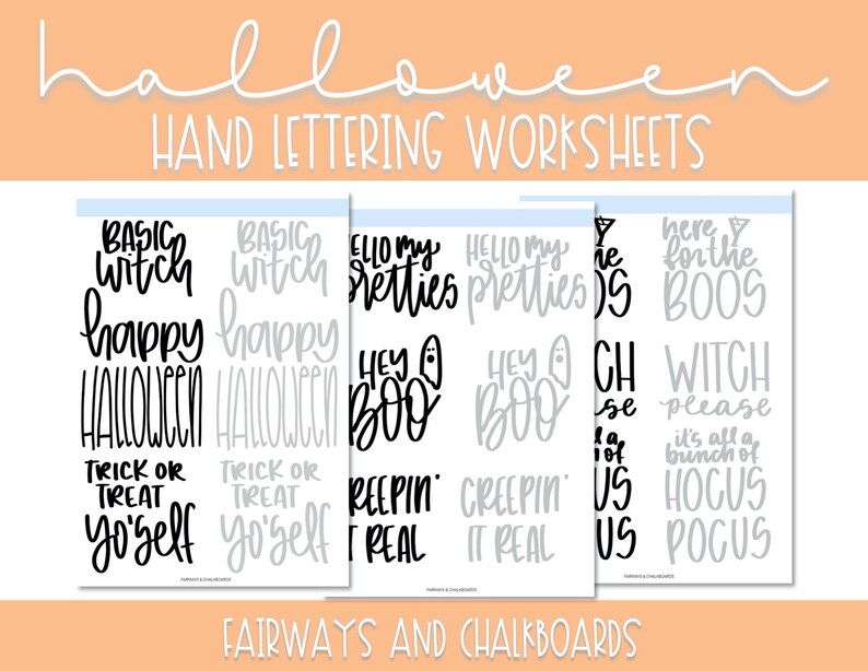 Halloween Hand Lettering Worksheets | Etsy