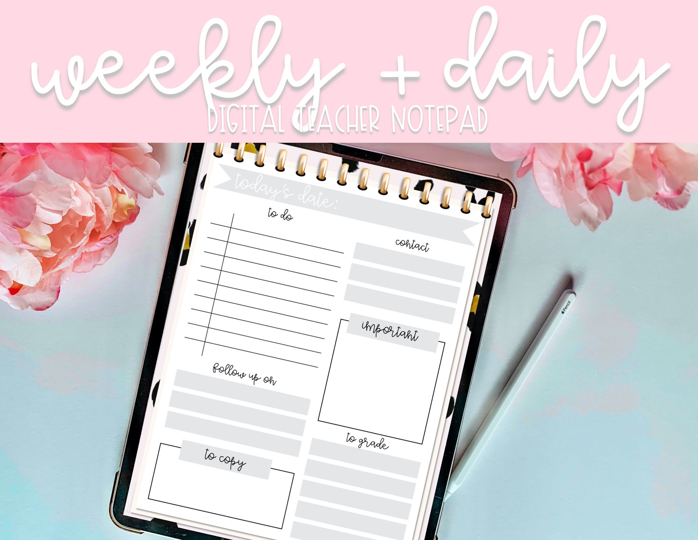 Preppy Weekly Daily Digital TEACHER Notepad - Etsy