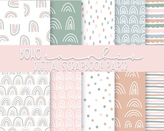 Modern Boho Rainbows Digital Scrapbook Paper 12 X | Etsy