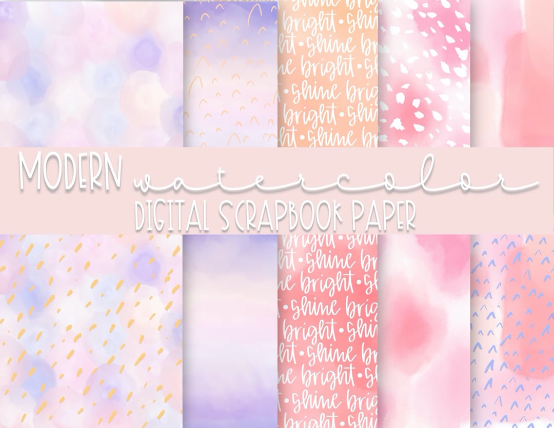 Modern Watercolor Digital Scrapbook Paper | 12" X 12" | Purple and Pink ...