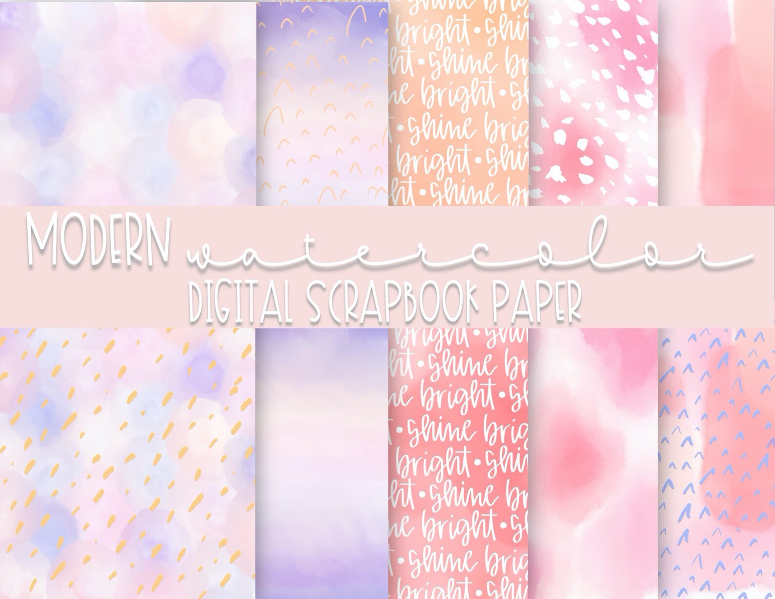 Modern Watercolor Digital Scrapbook Paper | 12" X 12" | Purple and Pink ...