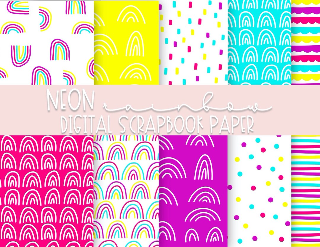 Neon Rainbows Digital Scrapbook Paper | 12" X 12" | Digital or ...