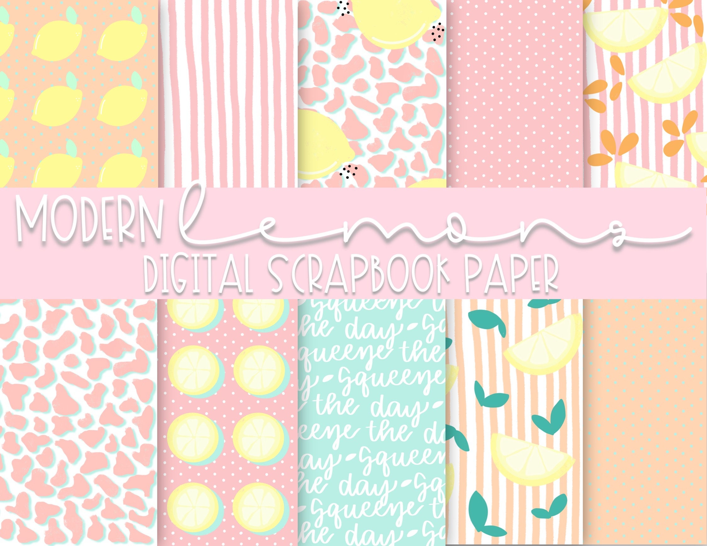 Modern Lemon Digital Scrapbook Paper 12 X 12 - Etsy