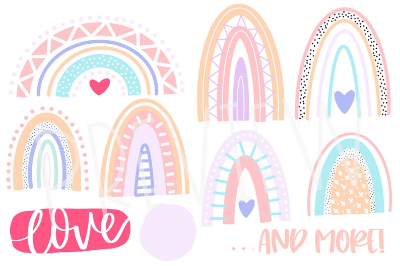 Preppy Rainbow Doodle Clip Art Hand Drawn Images | Etsy