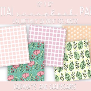 Modern Floral Digital Scrapbook Paper | 12" X 12" | Digital or ...
