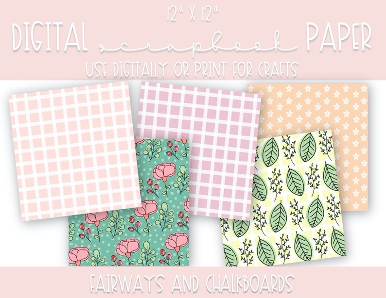 Modern Floral Digital Scrapbook Paper | 12" X 12" | Digital or ...