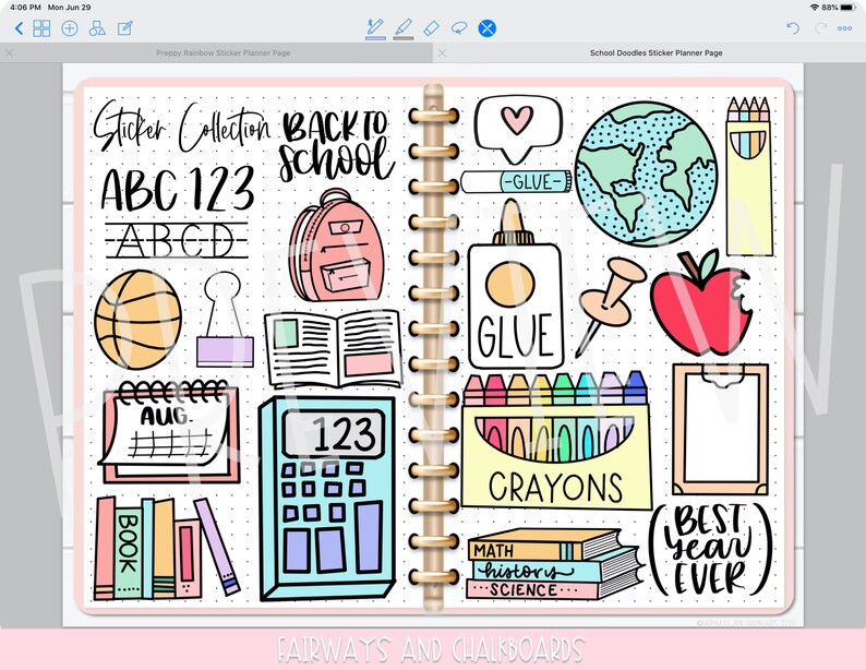 Preppy School Doodles Digital Planner Stickers - Etsy