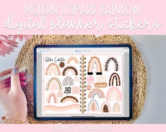 Modern Leopard Rainbow Clip Art Digital Stickers | Etsy