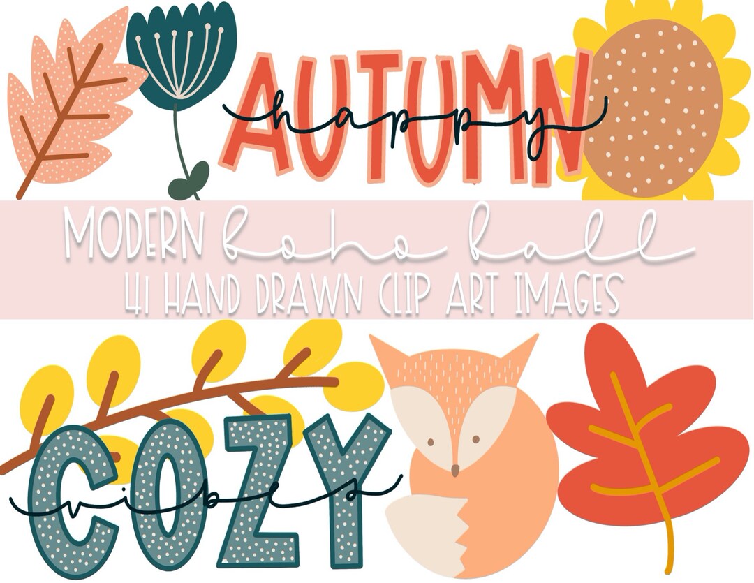Modern Boho Fall Doodle Clip Art Hand Drawn Images - Etsy