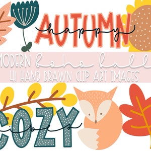 Modern Boho Fall Doodle Clip Art | Hand Drawn Images - Etsy