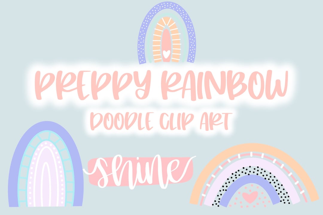 Preppy Rainbow Doodle Clip Art | Hand Drawn Images - Etsy