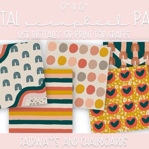 Modern Boho Rainbows Digital Scrapbook Paper | 12" X 12" | Digital or ...