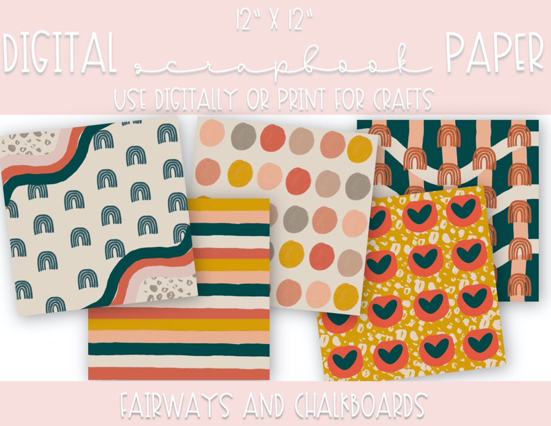 Modern Boho Rainbows Digital Scrapbook Paper 12 X 12 Digital or ...