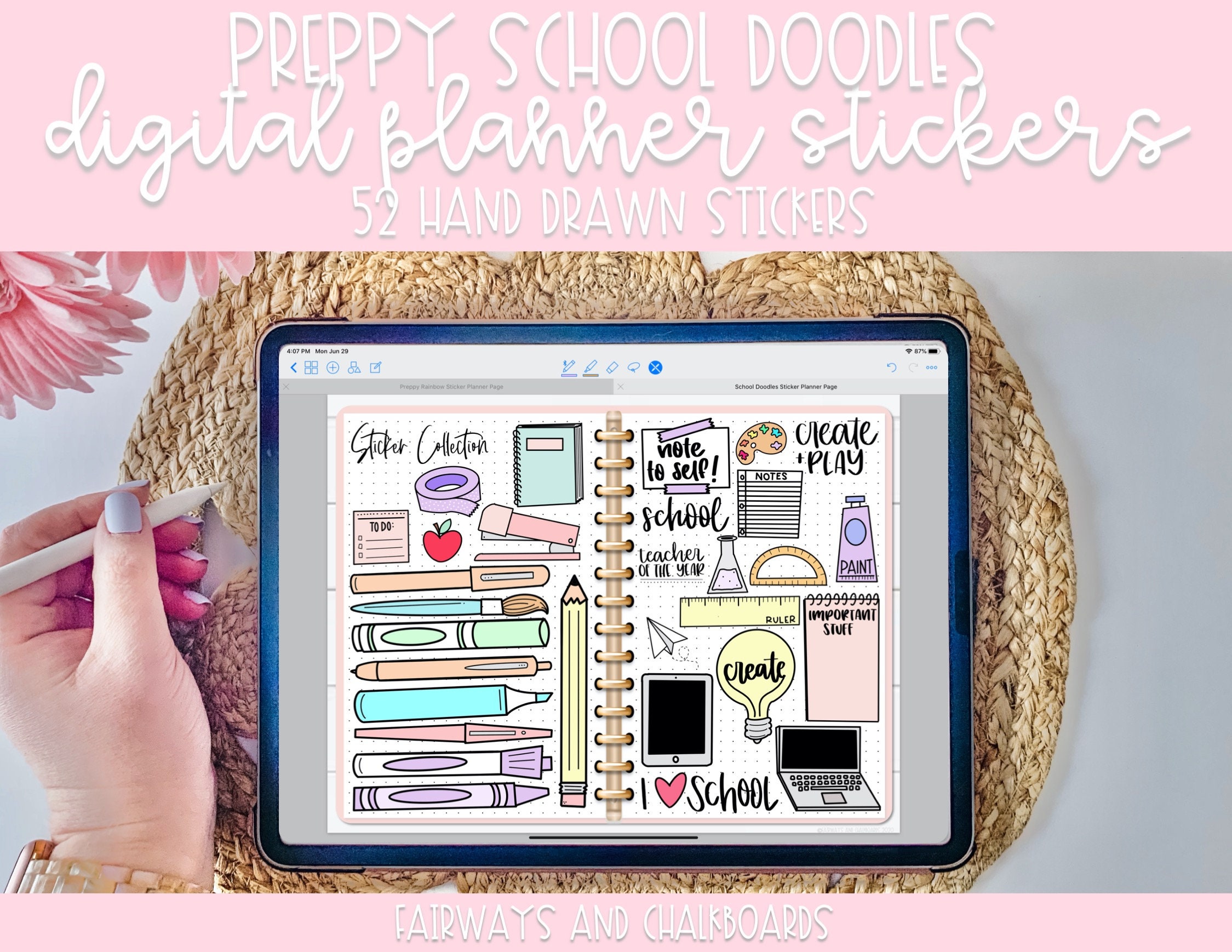 Preppy School Doodles Digital Planner Stickers (Instant Download) - Etsy