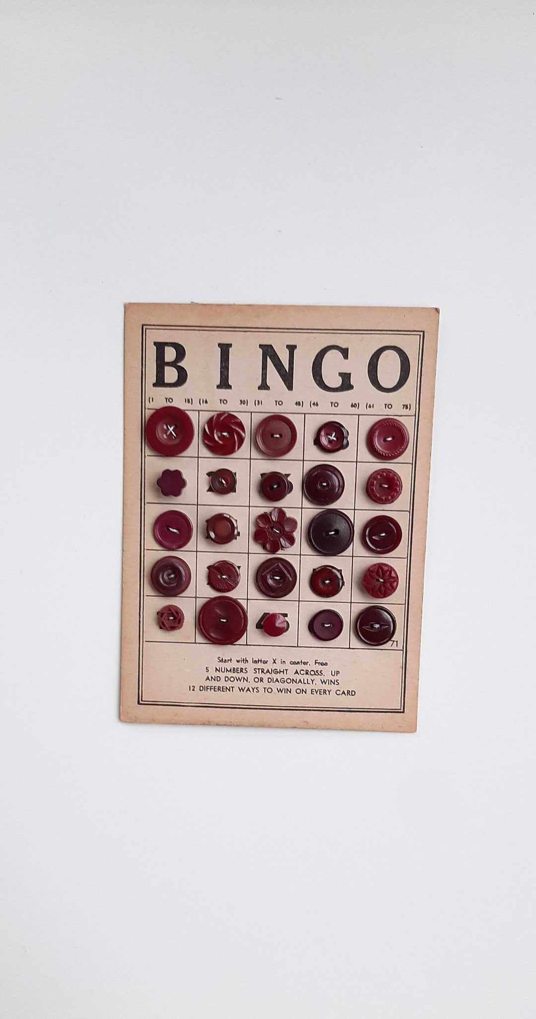 Vintage Buttons on a Vintage Bingo Card - Etsy