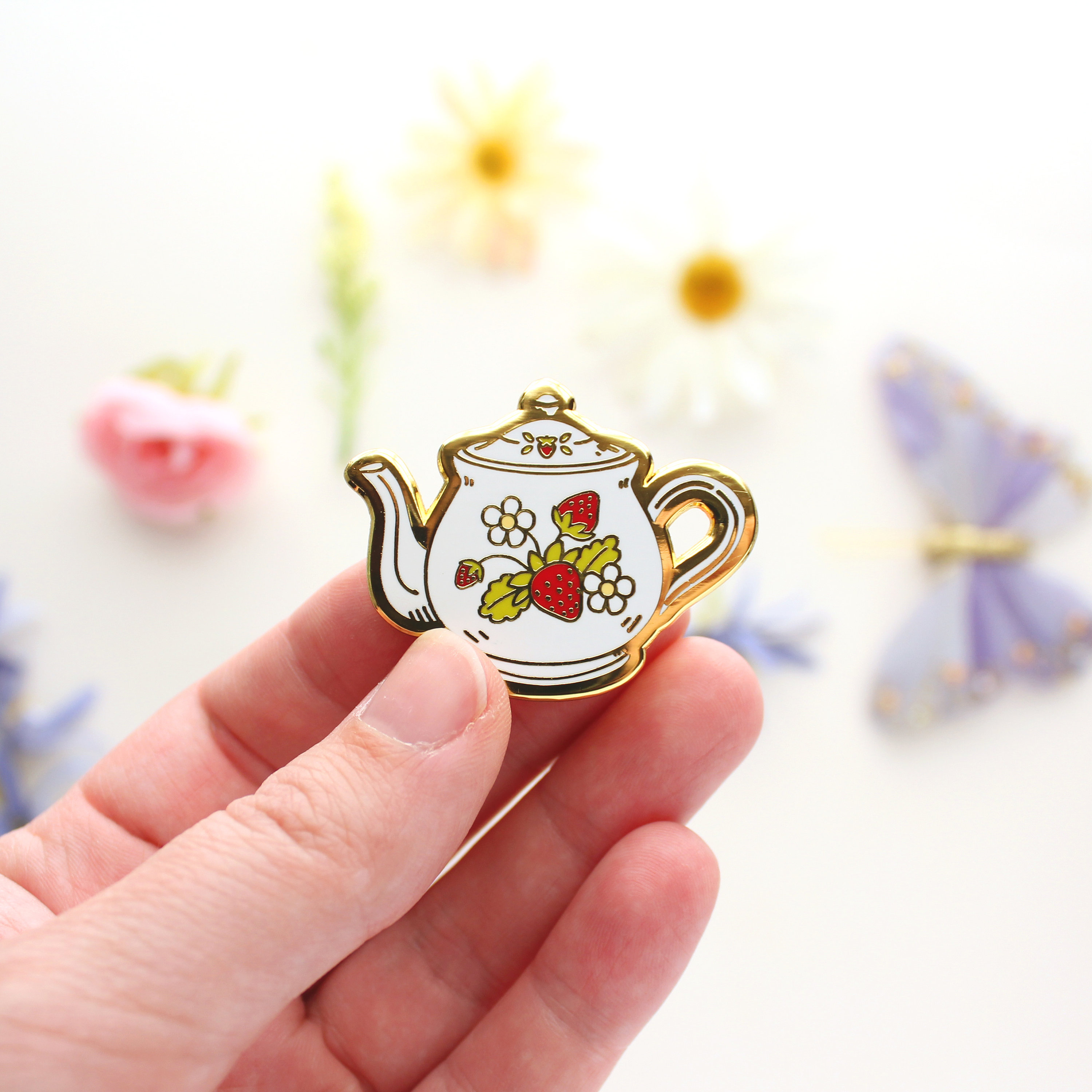 Strawberry Teapot Enamel Pin - Etsy