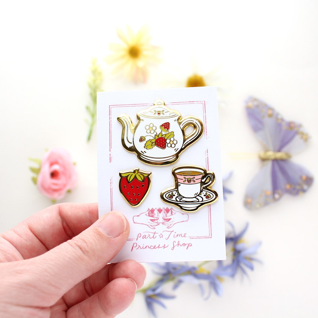 Strawberry Tea Set Enamel Pins - Etsy