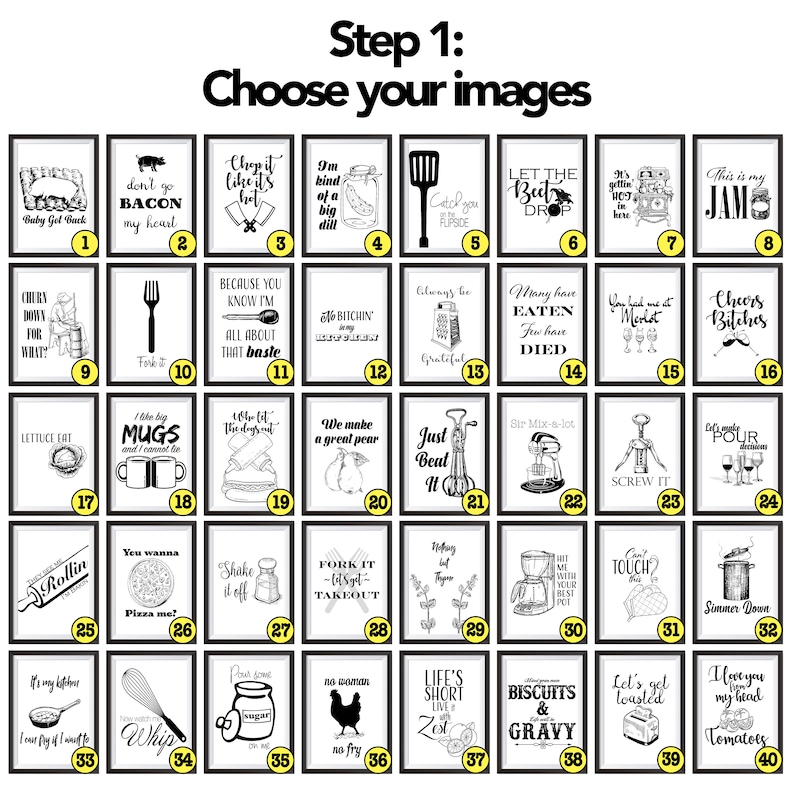 Build Your Own Set of 6 Kitchen Printable Wall Art Posters. Kitchen ...