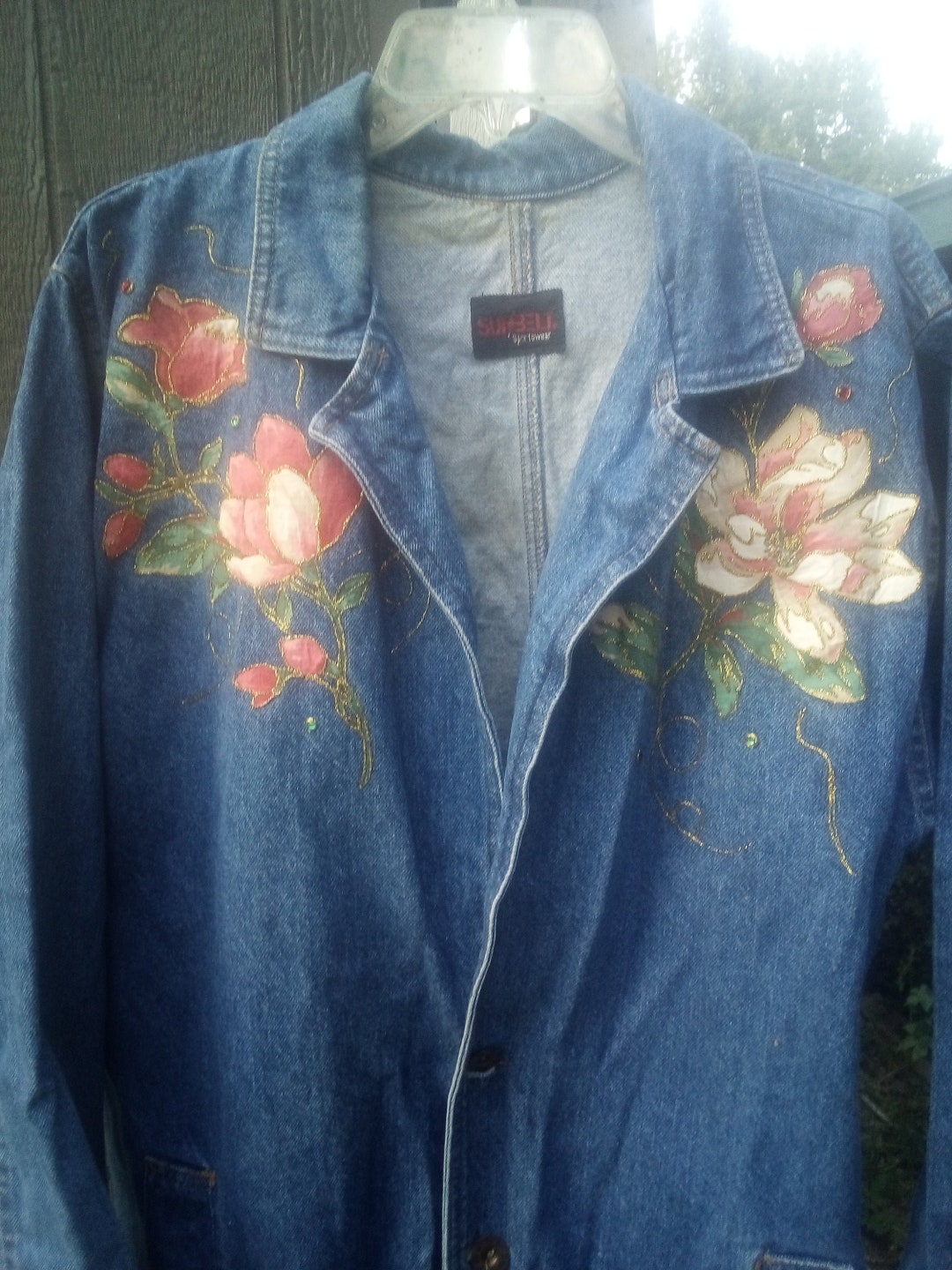 WESTERN TRENCH COAT, 80S Floral Western Denim Overcoat, Denim Jean Maxi ...