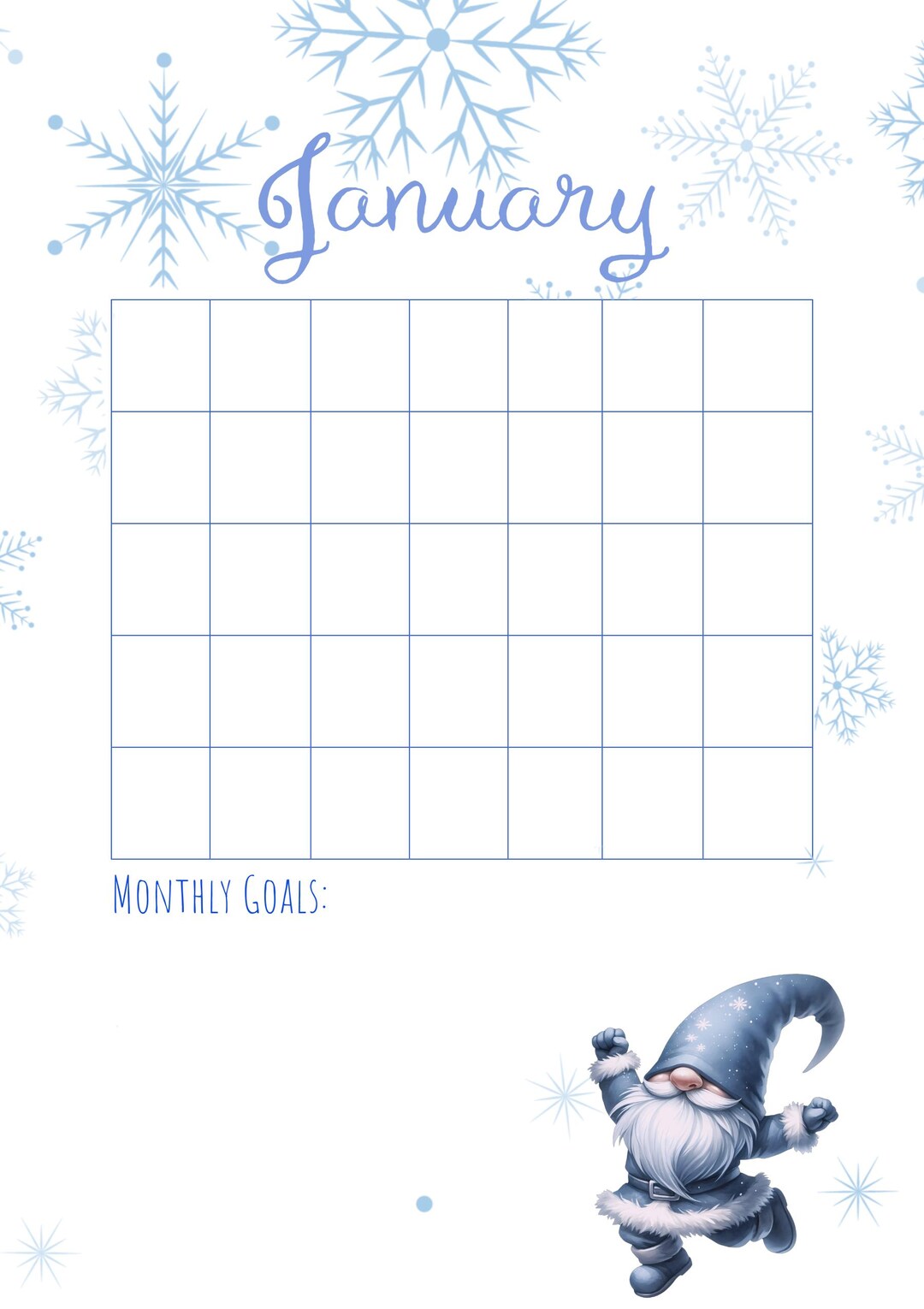 Monthly Gnome Calendar Printable Planner Template - PNG Zip File ...